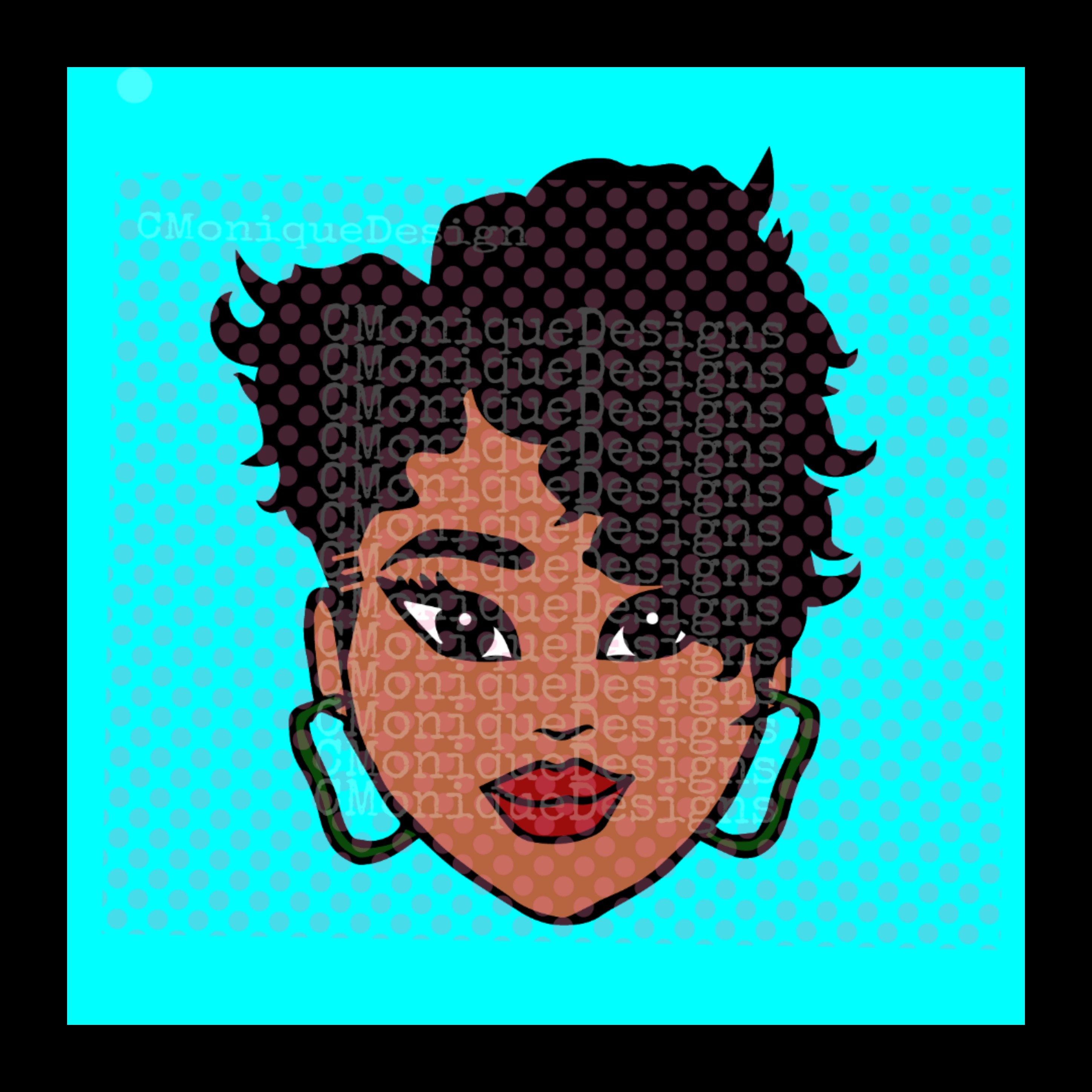 Fullface Diva Monique Short Hair, African American Woman Svg, Headwrap ...