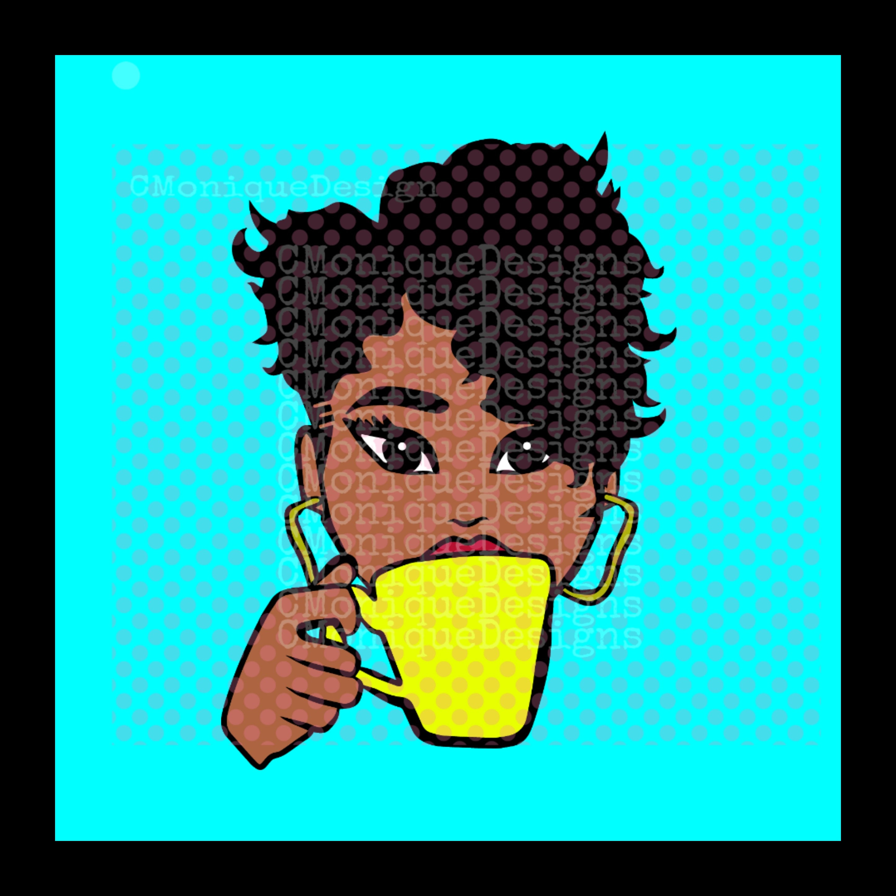 Fullface Diva Monique Sipping Tea Short Hair, African American Woman ...