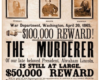 John Wilkes Booth Wanted Poster Original