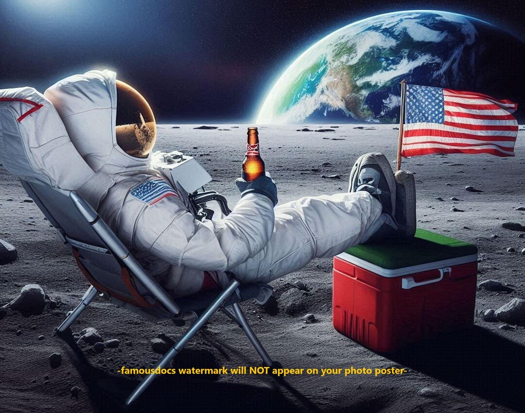 11x14 Astronaut Drinking Beer PHOTO Poster Moon Mission Landing Earth ...