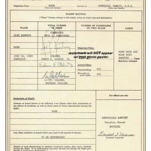 8x12 Apollo 11 Crew PHOTO POSTER Rare Customs Form, Shows Autographs ...