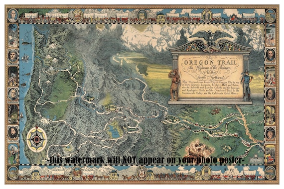12x18 Oregon Trail Map PHOTO Poster Pioneer Route Wild West - Etsy