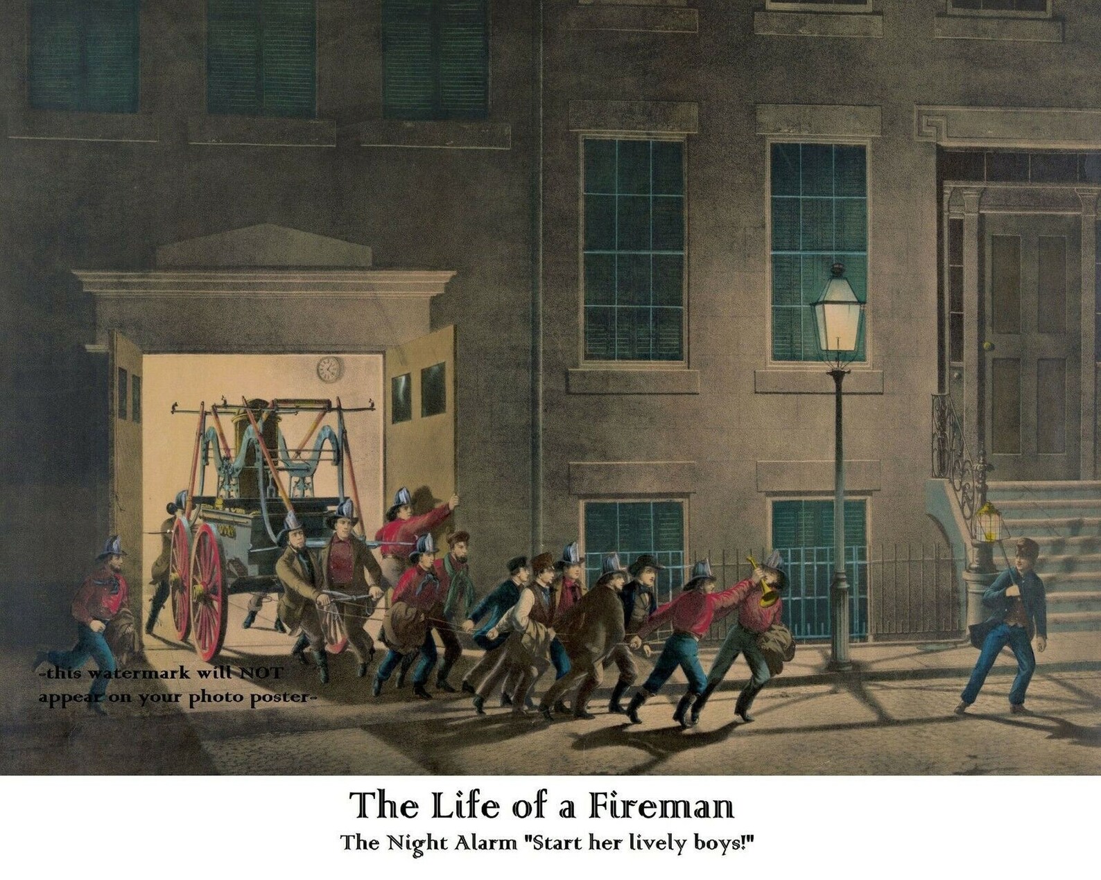 8x10 1854 Vintage Life of a Fireman PHOTO Poster Fire Truck Engine ...