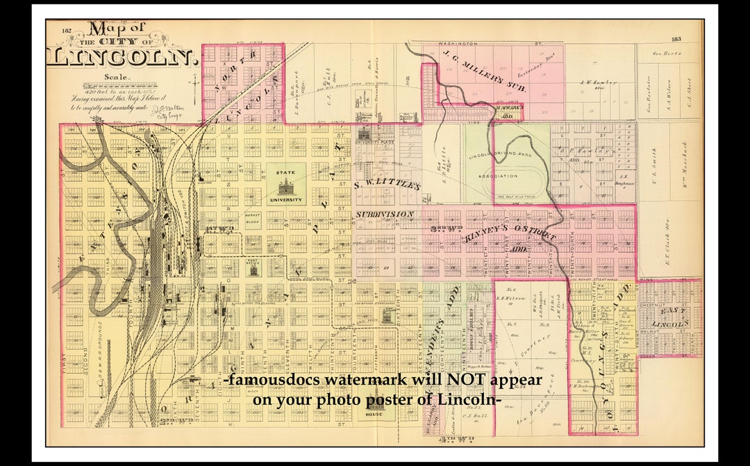 16x24 1885 Lincoln Nebraska MAP PHOTO POSTER City University Art Print ...