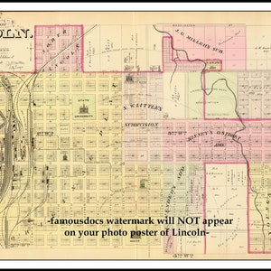 16x24 1885 Lincoln Nebraska MAP PHOTO POSTER City University Art Print ...