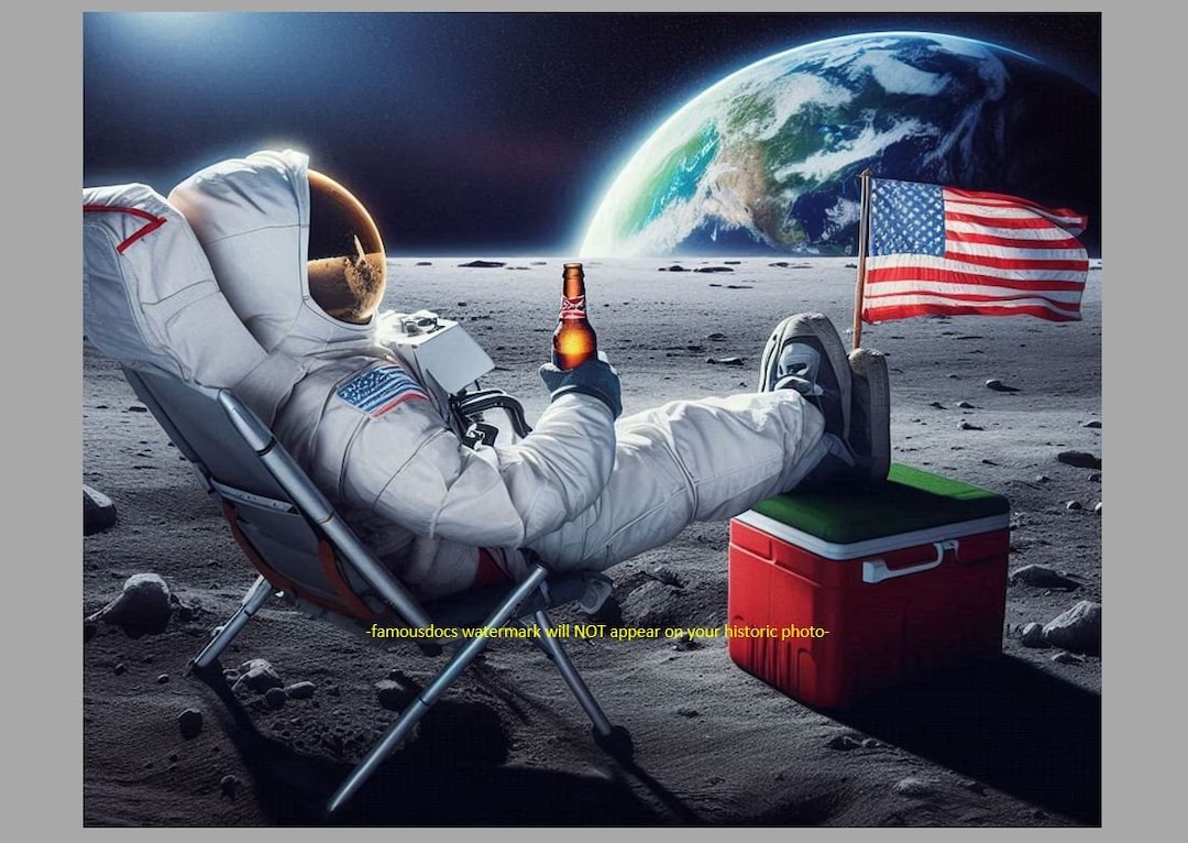 8x10 Astronaut Moon Drinking Beer PHOTO Moon Mission Lunar Landing ...