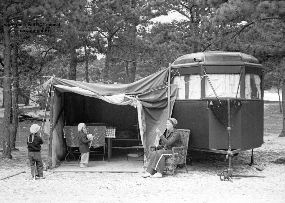 5x7 Vintage RV Camper PHOTO 1936 RV Trailer Tent Camping Great ...