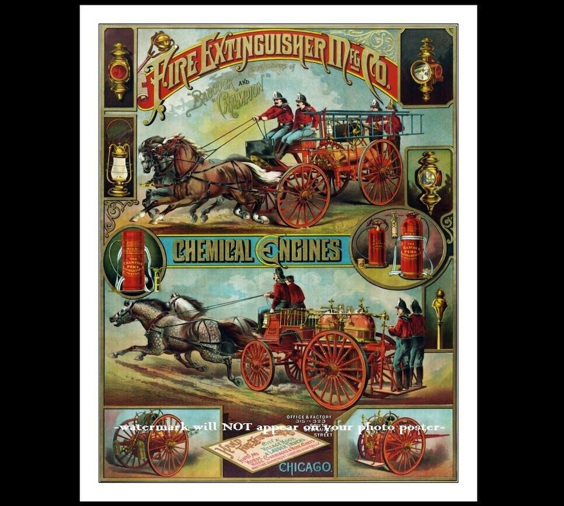 8x10 1890 Vintage Fireman Fighting PHOTO Poster Extinguisher - Etsy