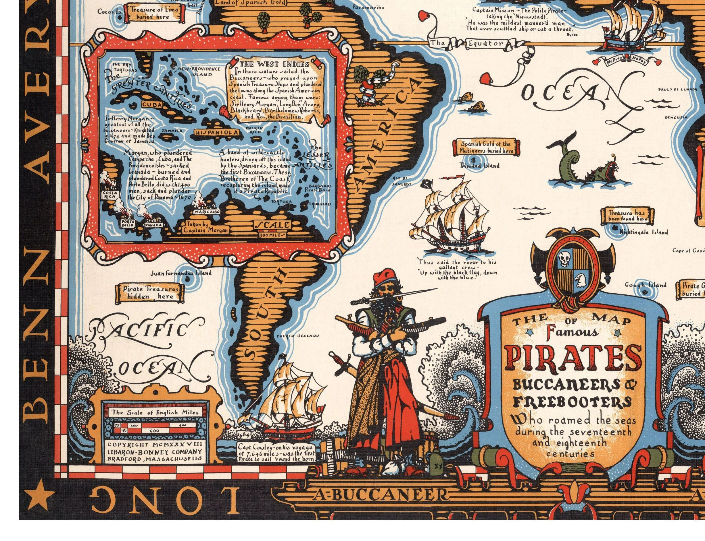 16x20 Pirates Map Poster PHOTO Blackbeard Ships Treasure World Pirates ...