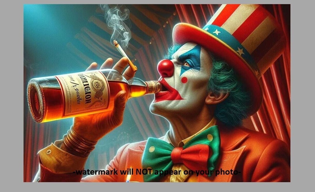 4x6 Creepy Clown Drinking PHOTO Whiskey Circus Freak Smoking Cigarette ...