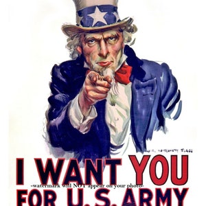 8x10 Army Recruiting Poster 1917 Uncle Sam I Want You! US Army PHOTO ...