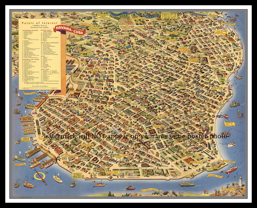 16x20 Havana Cuba City Map POSTER Photo Vintage Pictorial Street Map ...
