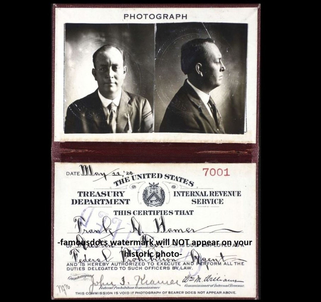 5x7 Frank Hamer Prohibition Agent Credential PHOTO Liquor Whiskey Agent ...