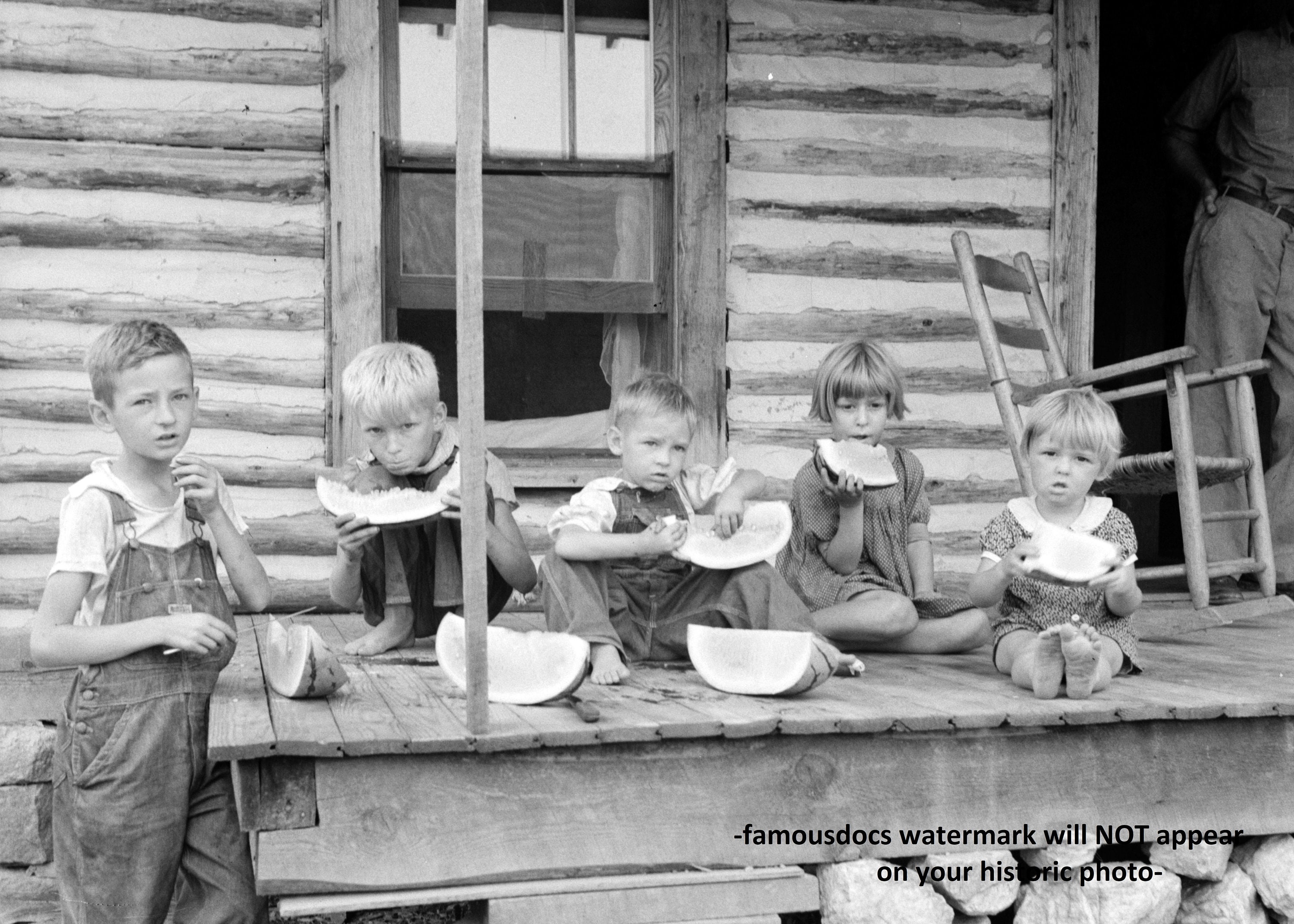 5x7 1939 Great Depression Kids Eat Watermelon PHOTO Front Porch ...