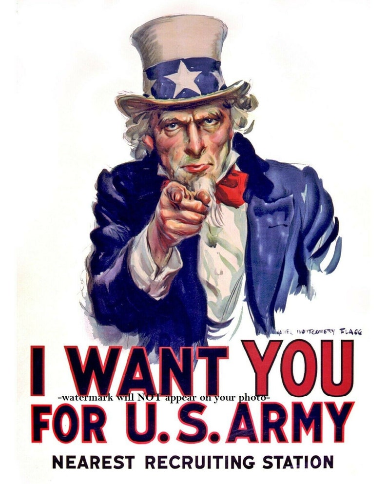 5x7 Army Recruiting Poster 1917 Uncle Sam I Want You US Army | Etsy