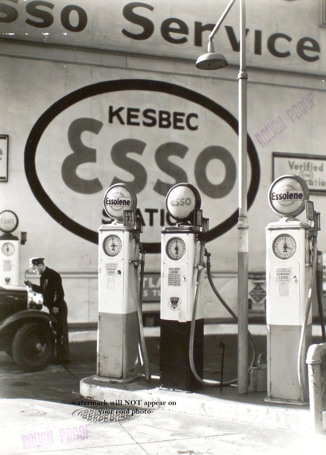 Vintage 1935 Esso Gas Station PHOTO Exxon Mobil Pumps Service Station ...
