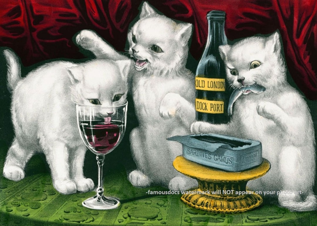 5x7 Jolly Kitty Cats Drinking Wine PHOTO Kittens Cat Partying 5x7 Art ...