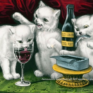 5x7 Jolly Kitty Cats Drinking Wine PHOTO Kittens Cat Partying 5x7 Art ...