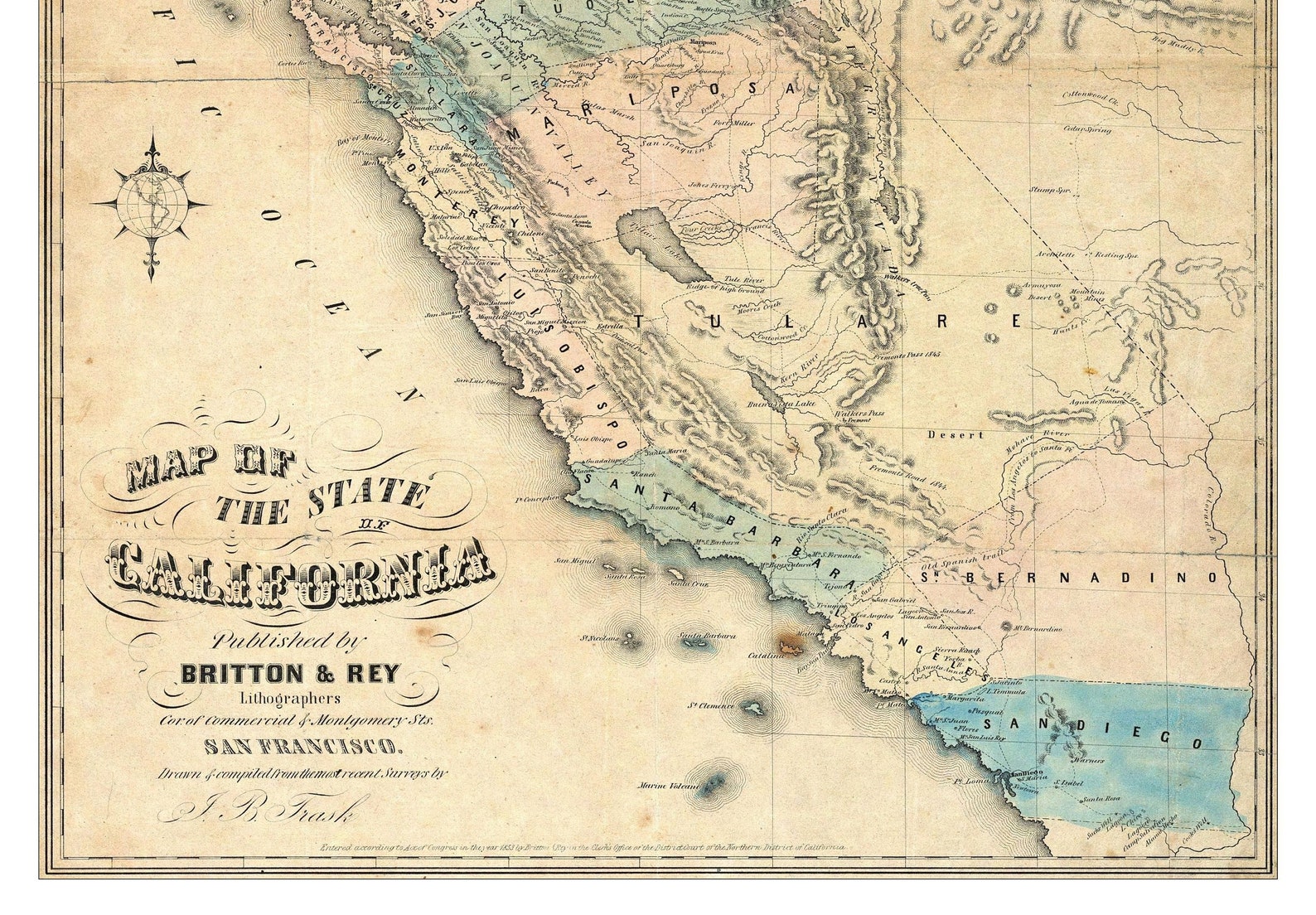 1853 California Gold Rush Map Poster Photo 11x14 Mining Mine Gold Fever ...