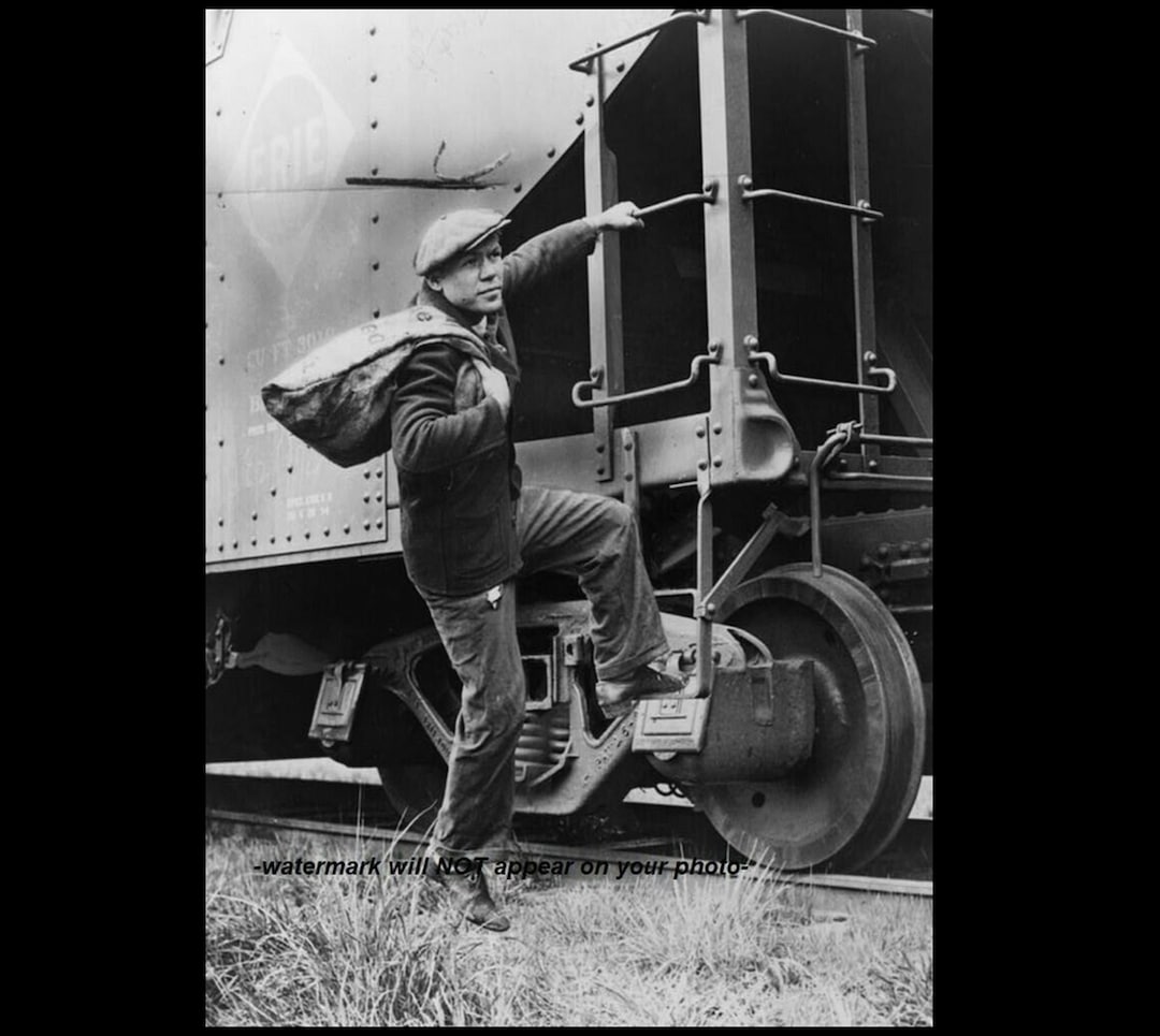 5x7 1935 Hobo Hopping Train PHOTO, Tramp Freight Train Railroad Car ...