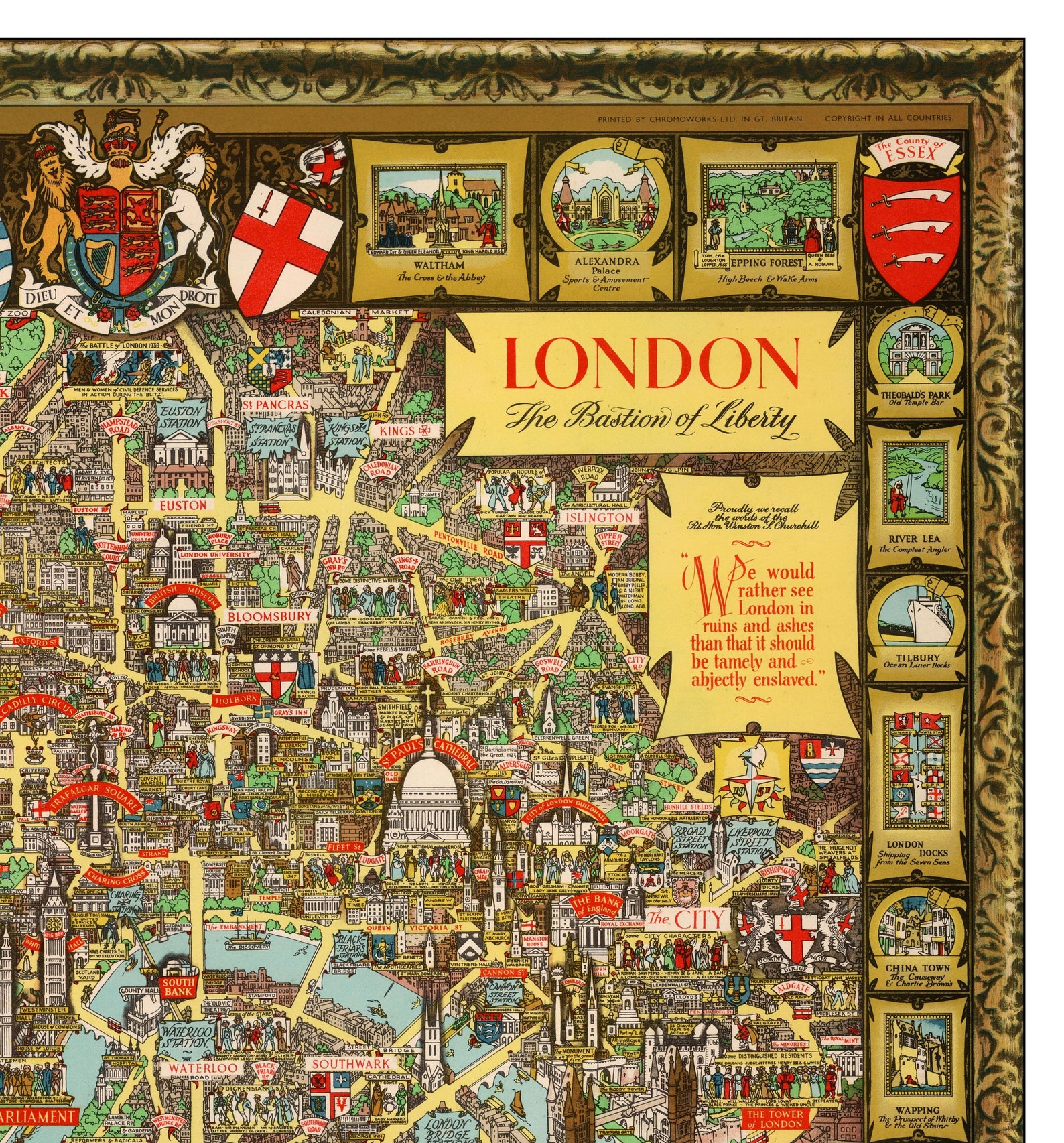 16x20 London England City Map POSTER Photo Vintage Wall Art Print 1951 ...