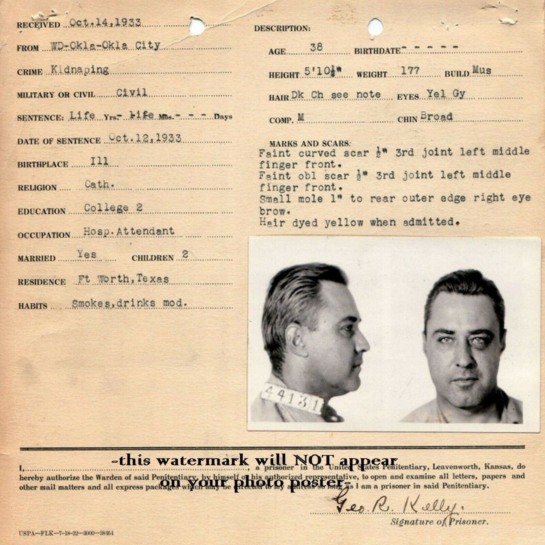 12x12 Gangster Machine Gun Kelly Prison Record Poster PHOTO Mug Shot ...