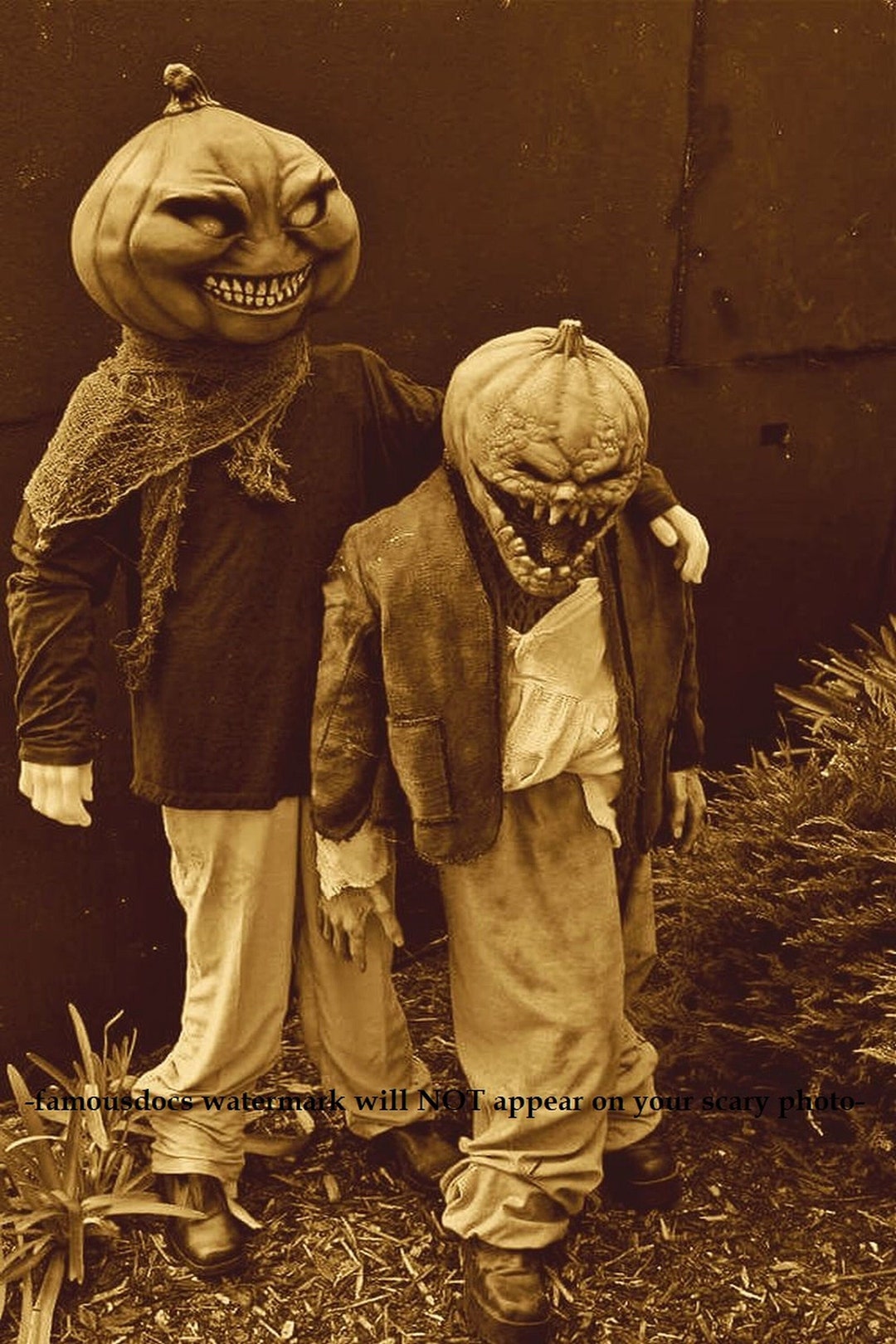 4x6 Vintage Creepy Children Halloween PHOTO Pumpkin Costume Freak Scary ...