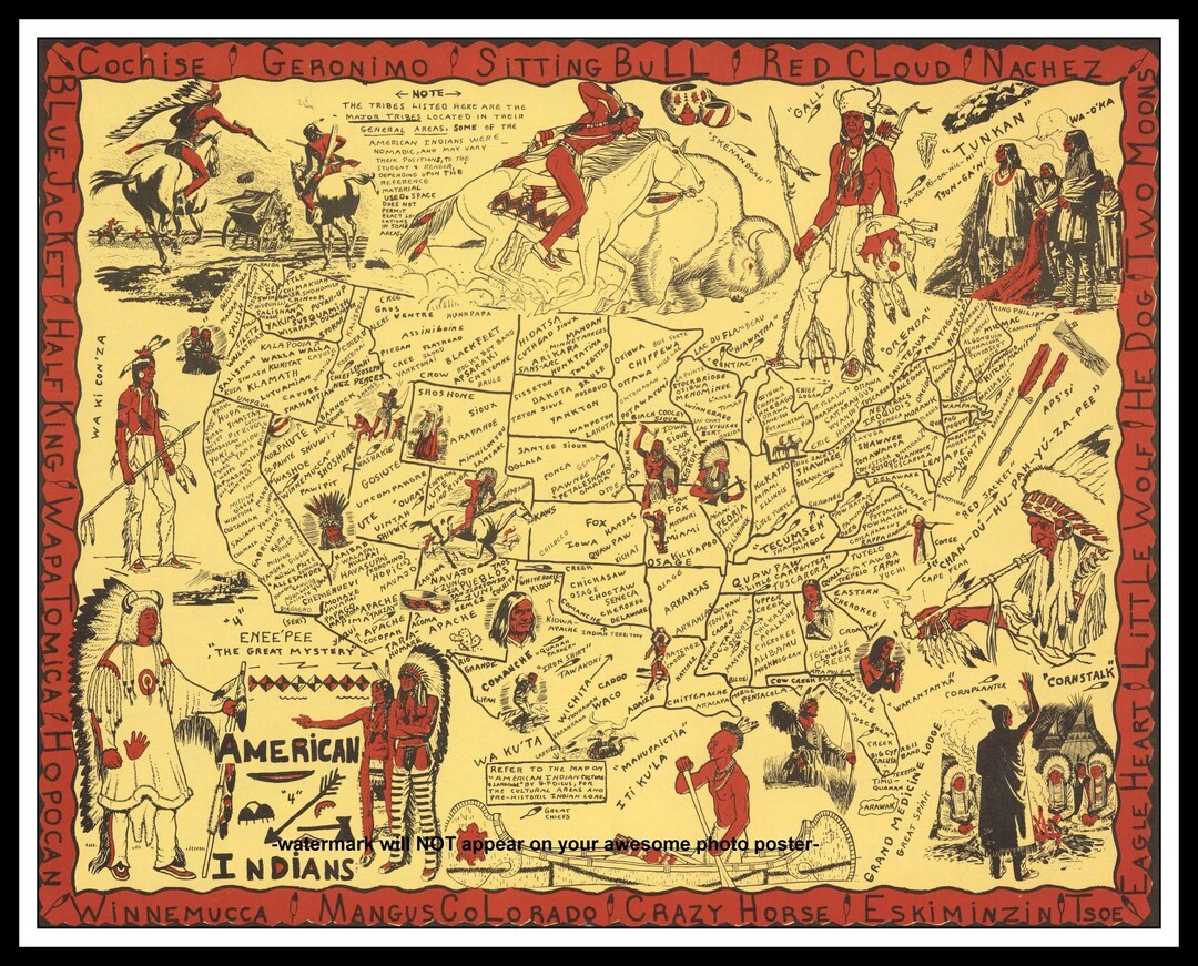 16x20 Indian Tribe Map Poster PHOTO Native Americans United States ...