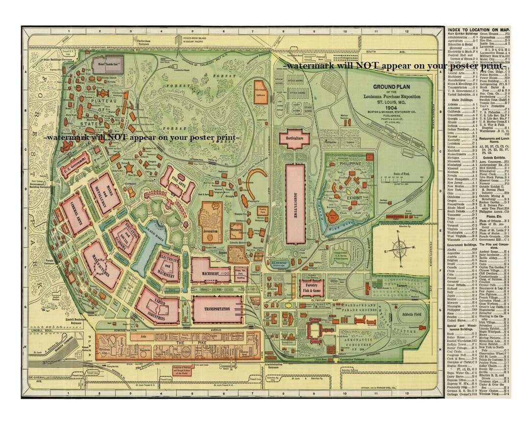 16x20 1904 St Louis Worlds Fair MAP PHOTO POSTER Louisiana Expo, Forest ...