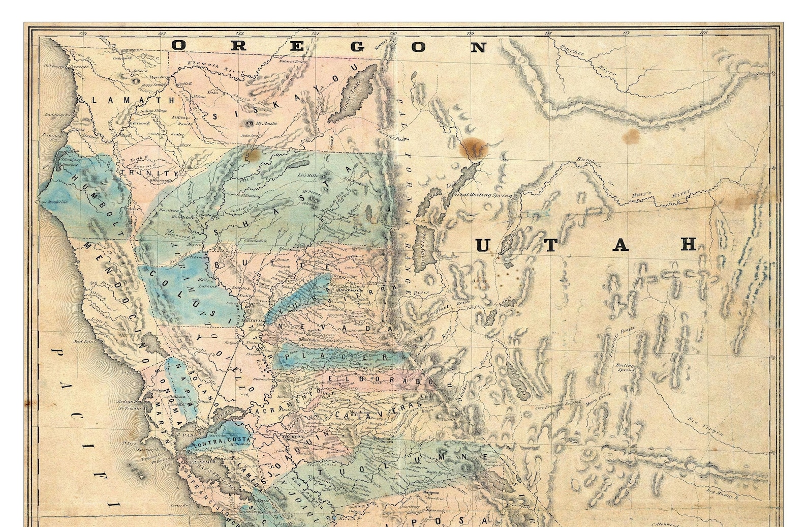 1853 California Gold Rush Map Poster Photo 11x14 Mining Mine Gold Fever ...