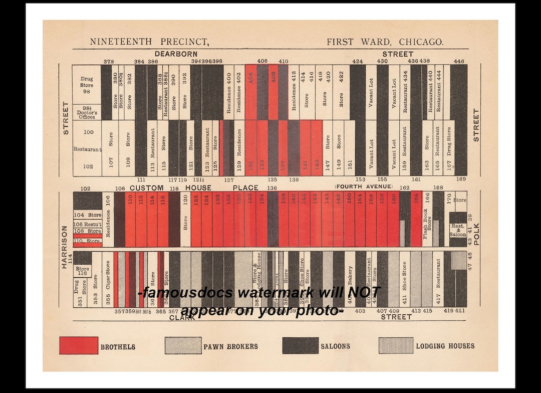 11x14 1894 Chicago Brothels Prostitute Map PHOTO Poster Saloons Levee ...