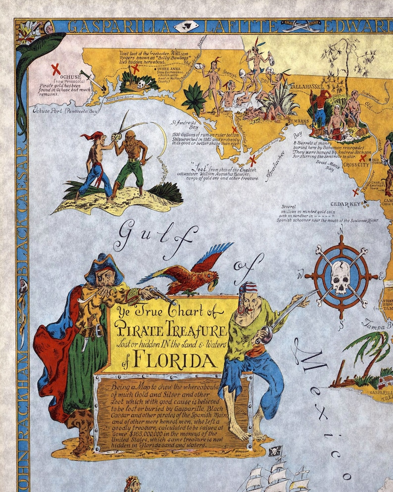 16x16 Florida Treasure Map POSTER Photo Pirate Treasure Hidden - Etsy