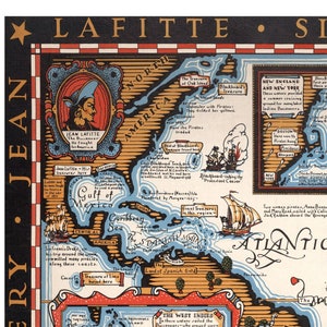16x20 Pirates Map Poster PHOTO Blackbeard Ships Treasure World Pirates ...