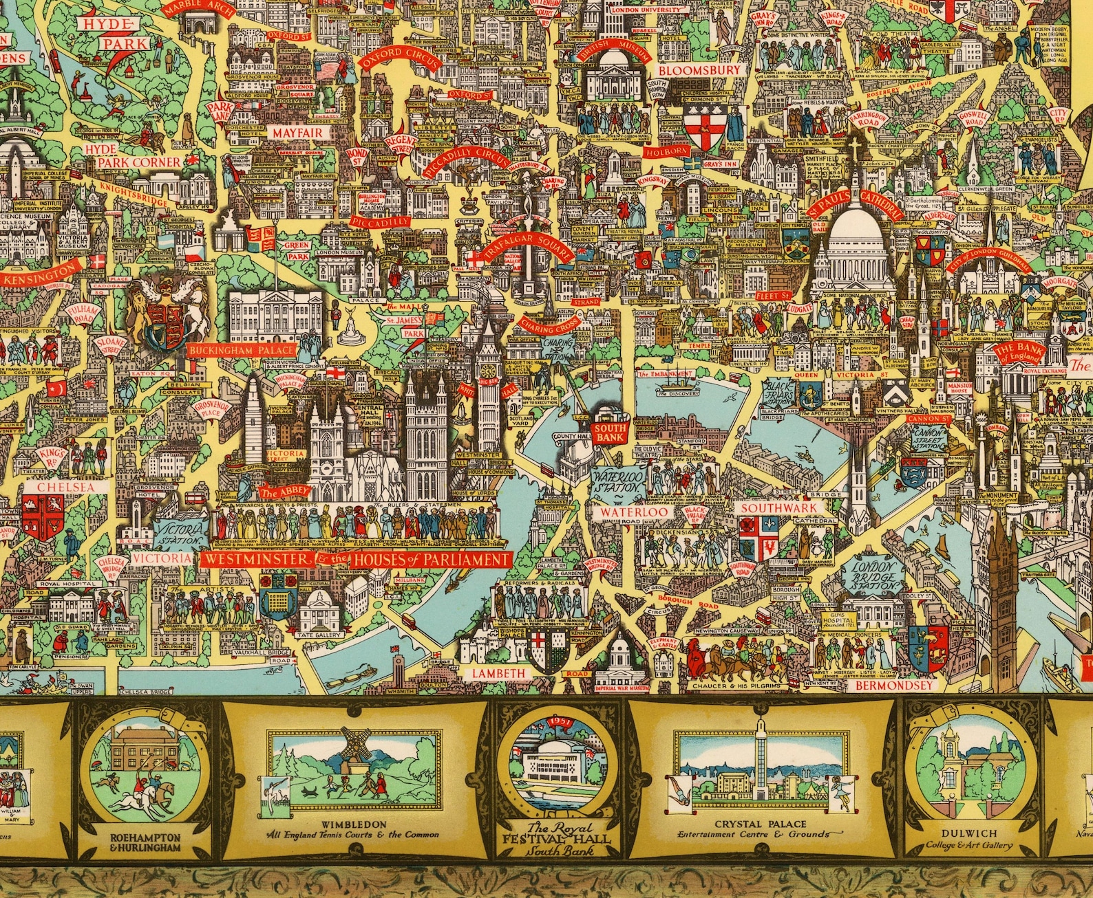 16x20 London England City Map POSTER Photo Vintage Wall Art Print 1951 ...