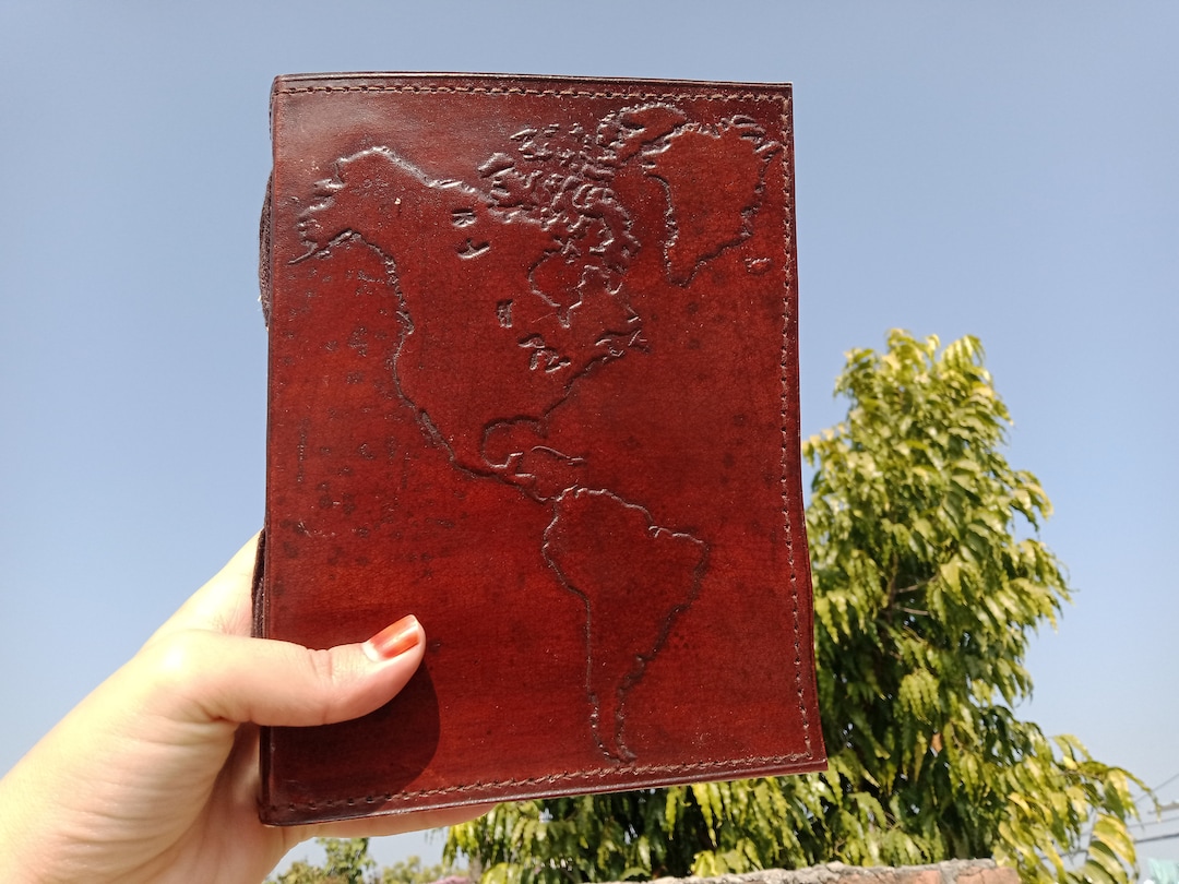 World Map Leather Journal Bound Journal Leather Diary Notebook Journal ...