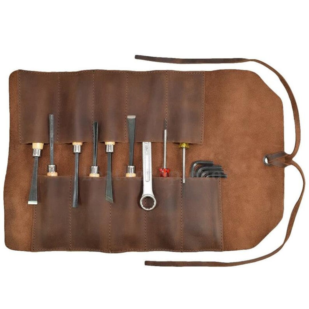 Handmade Vintage Brown Rustic Leather Small Tool Roll Spacious Leather ...