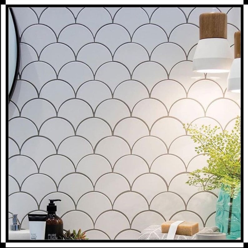 17×17 Cm White Fish Scale Tile Pattern Ceramic ,1 Sqm2 (10 Sqf ) 75 Pcs ...