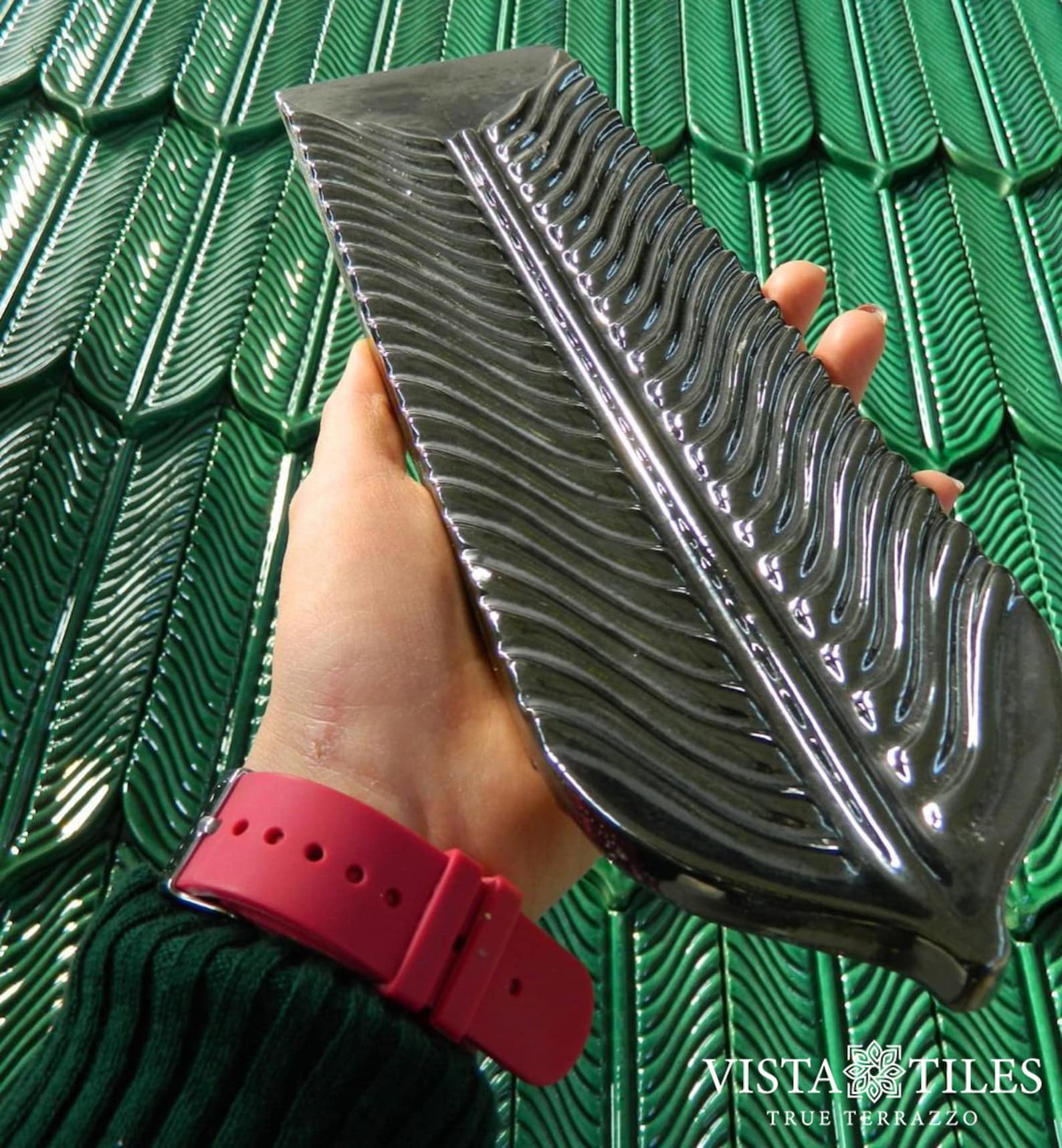 Tall Palm Leaf Ceramic Tile , Art Deco Bathroom Ceramics, 1m2 34 Pieces ...