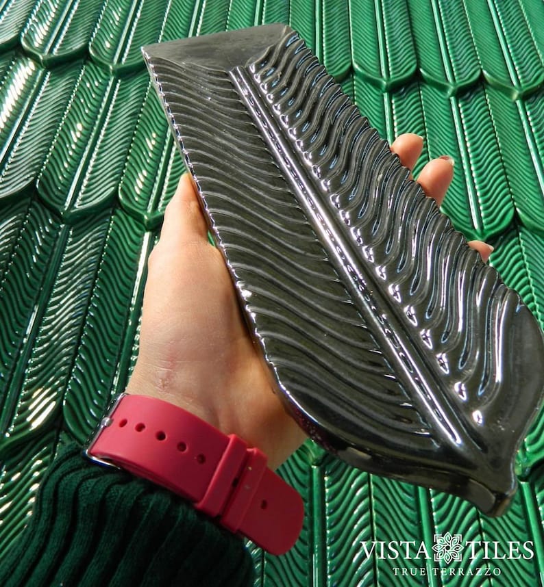 Tall Palm Leaf Ceramic Tile , Art Deco Bathroom Ceramics, 1m2 34 Pieces ...