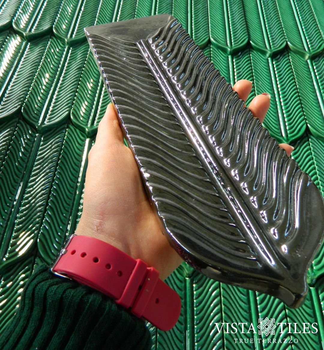 Tall Palm Leaf Ceramic Tile , Art Deco Bathroom Ceramics, Kitchen Tile ...