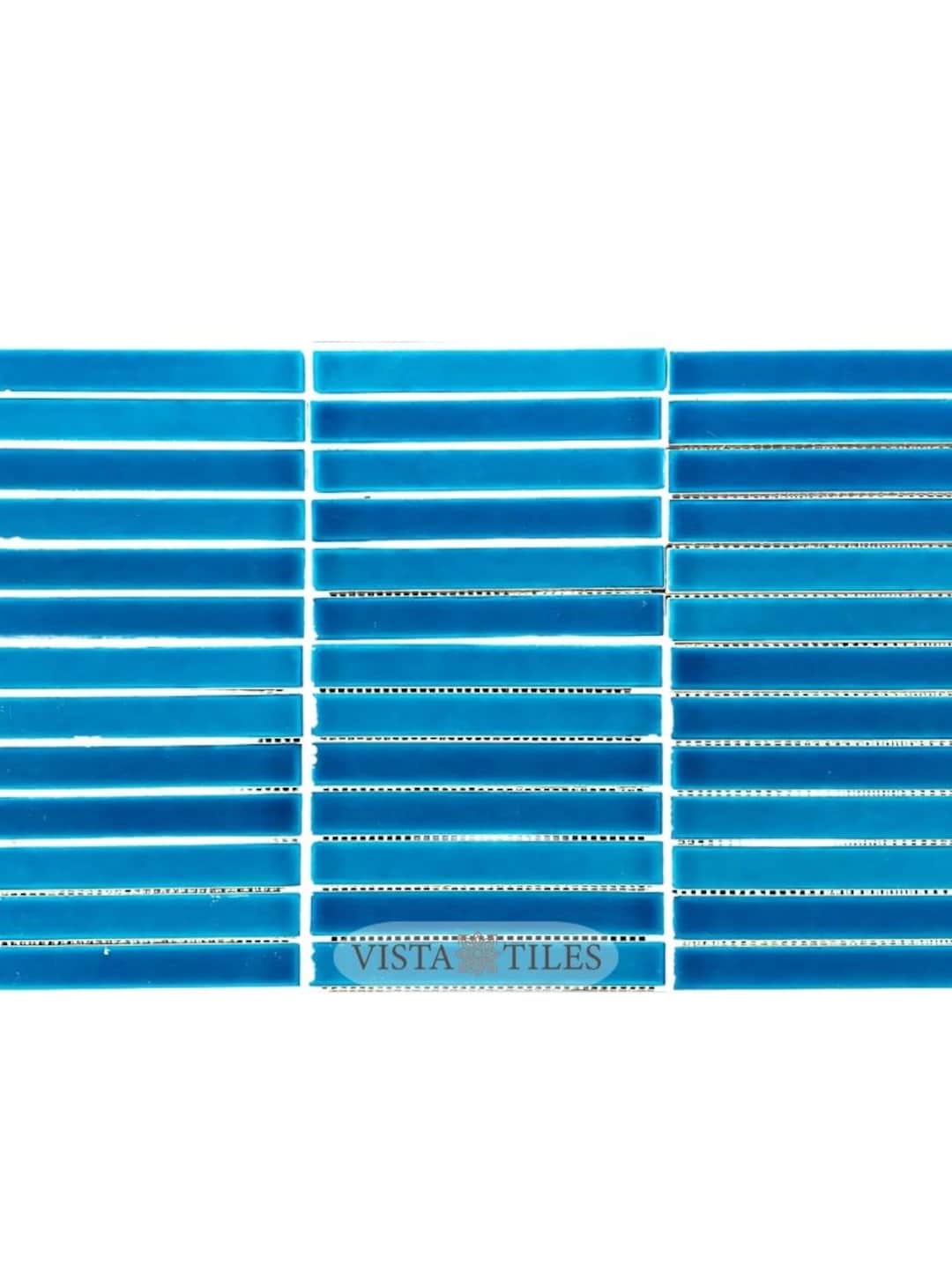 Crystal Dark Blue Mosaic Tile Sheet , Long Blue Rectangular Tiles ...