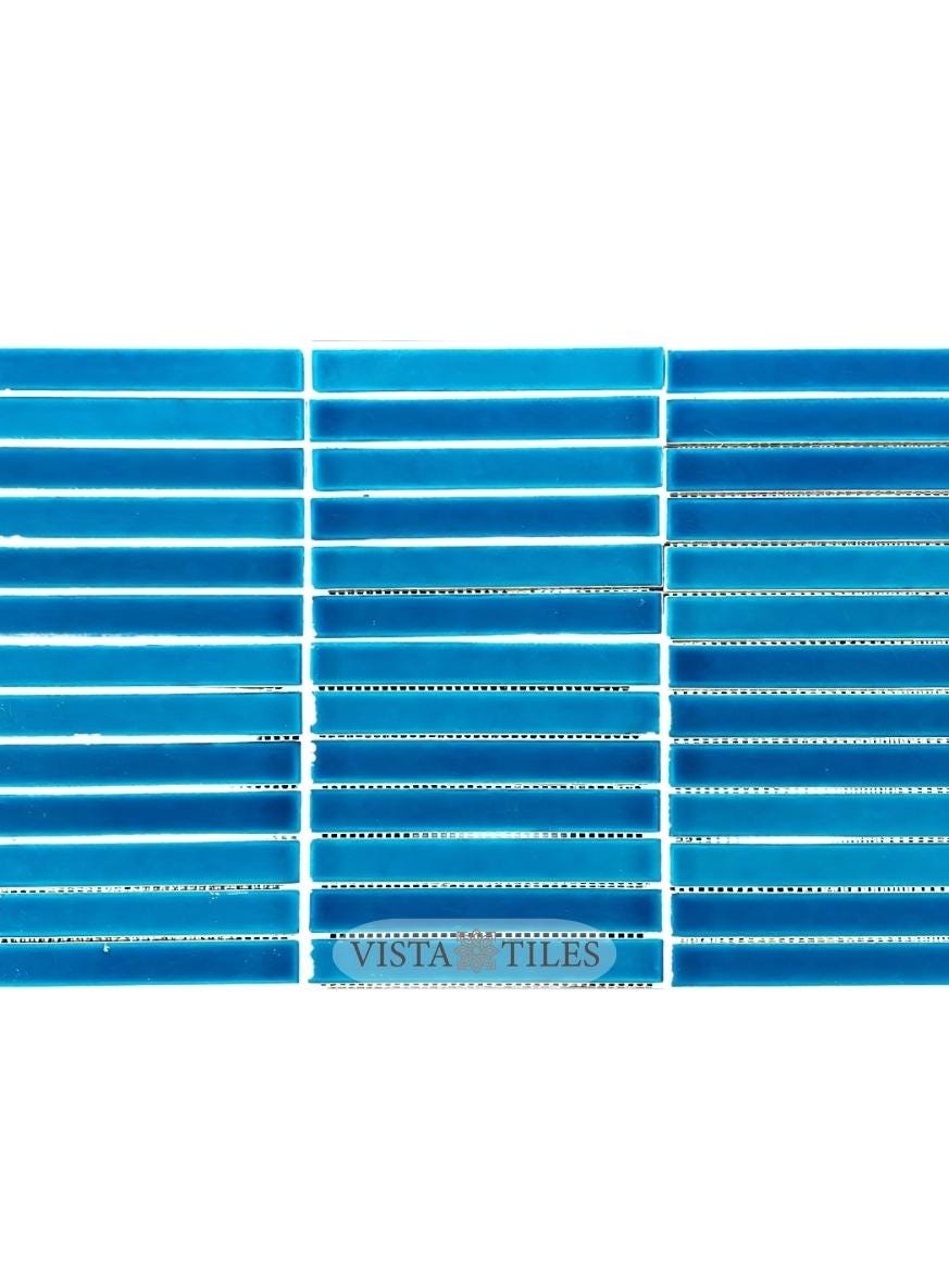 Crystal Dark Blue Mosaic Tile Sheet , Long Blue Rectangular Tiles ...
