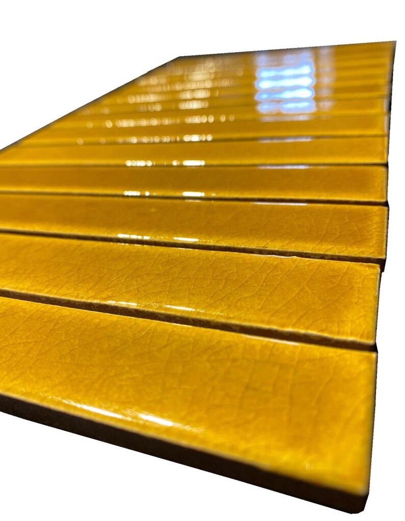 Long Yellow Rectangular Ceramic Mosaic , Glossy Yellow Handmade Tile ...