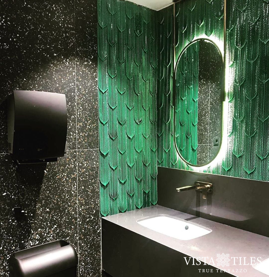 Tall Palm Leaf Ceramic Tile , Art Deco Bathroom Ceramics, 1m2 34 Pieces ...