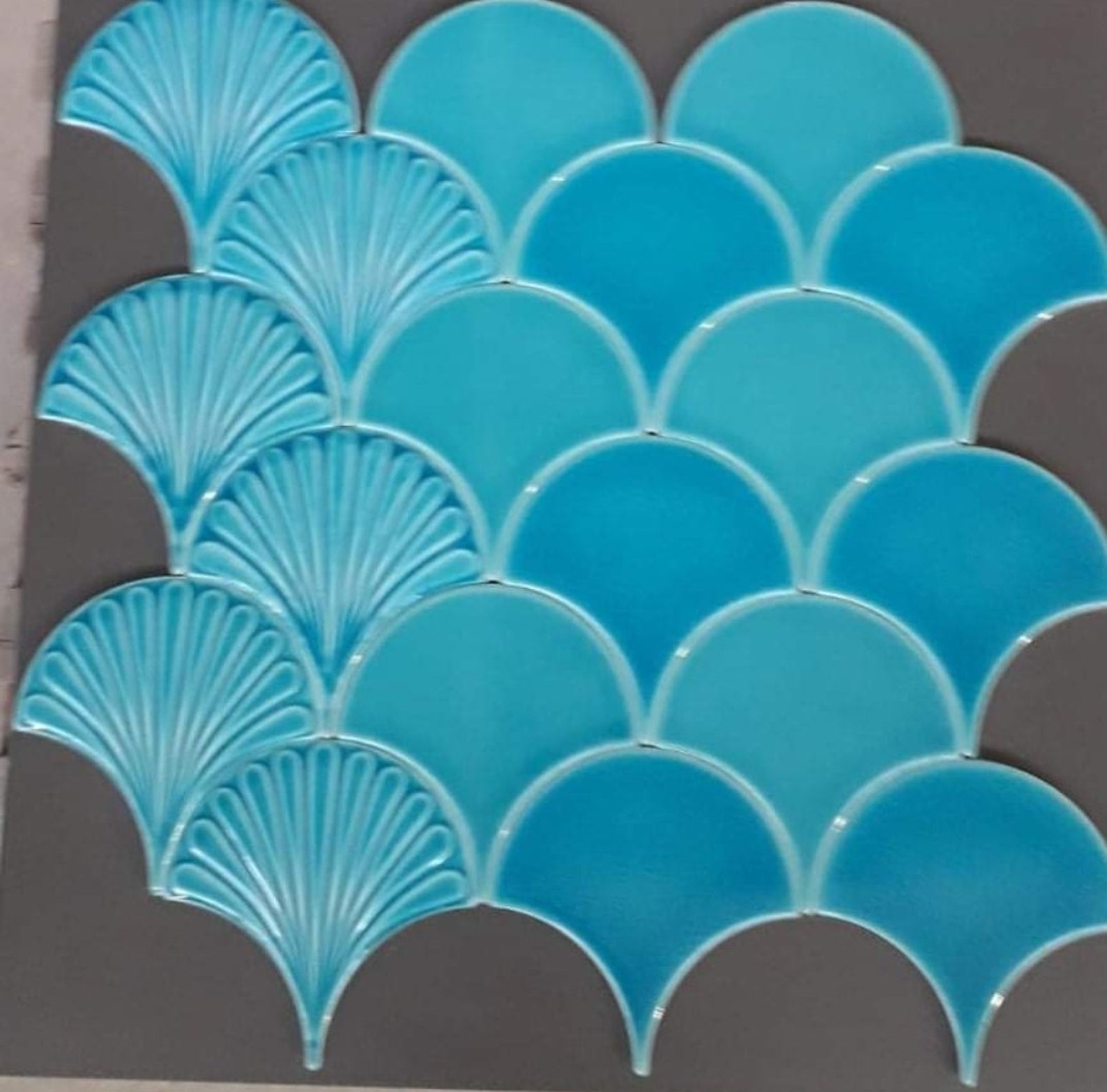 17×17 Cm Turquoise Fish Scale Drop Pattern Tile, Tiles,handmade Ceramic ...