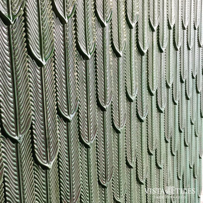 Tall Palm Leaf Ceramic Tile , Art Deco Bathroom Ceramics, 1m2 34 Pieces ...