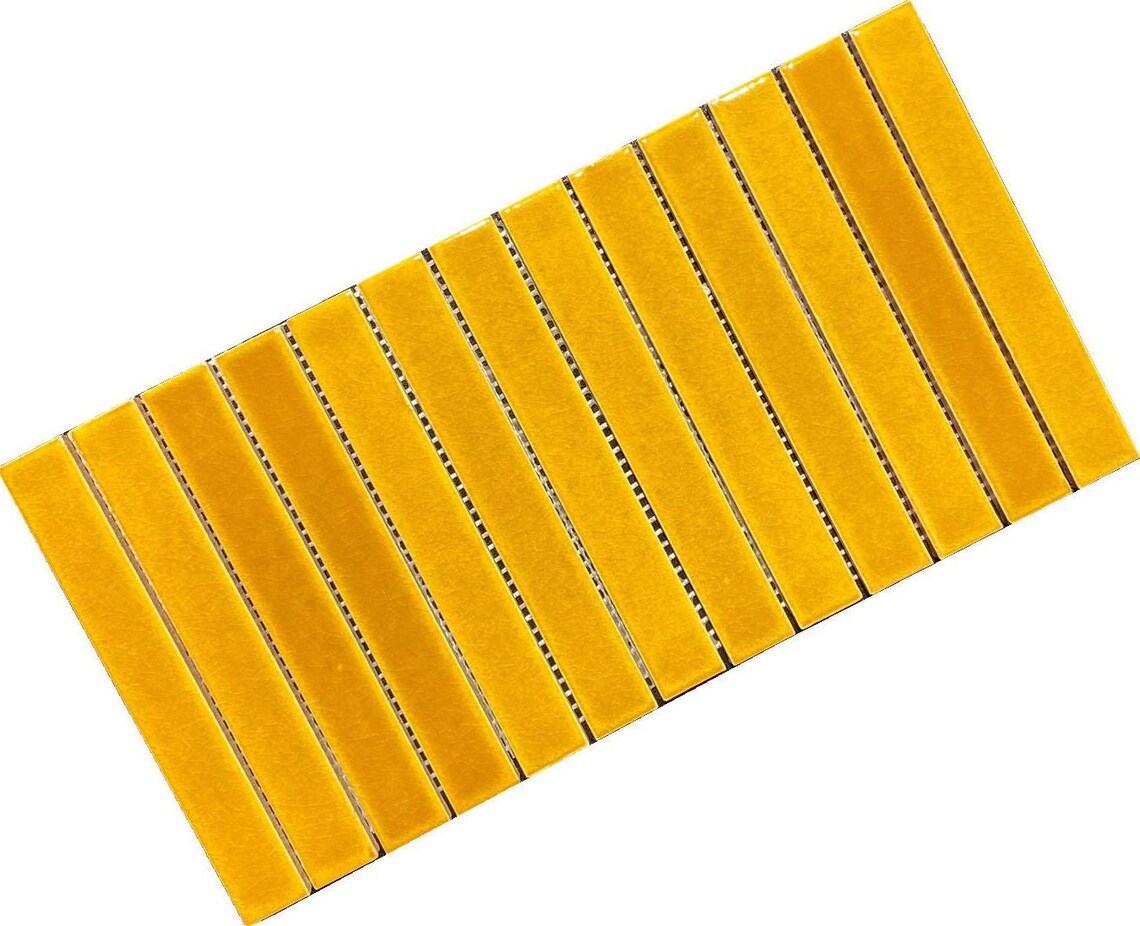 Long Yellow Rectangular Ceramic Mosaic , Glossy Yellow Handmade Tile ...