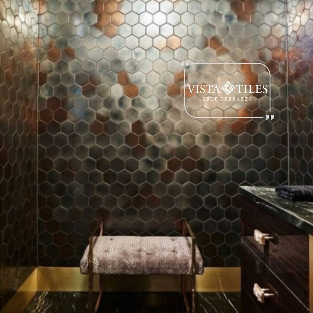 Metallic and Bronze Hexagon Tile, Backsplash Handmade Tile Ceramic ...