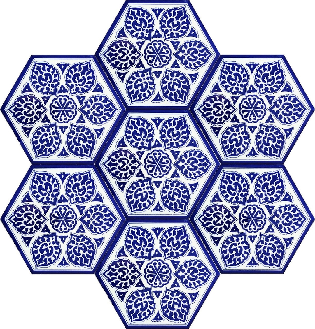 21×23 Cm Seljuk Patterned Hexagonal Tile ,ottoman Seljuk Tiles,bathroom ...