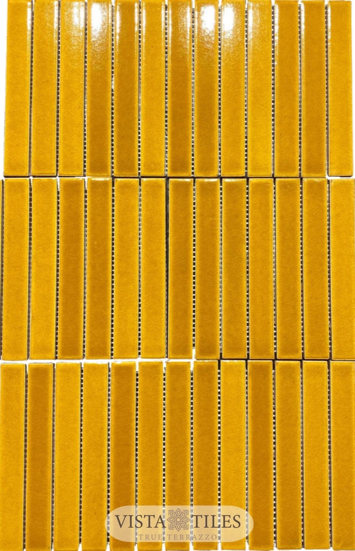 Long Yellow Rectangular Ceramic Mosaic , Glossy Yellow Handmade Tile ...